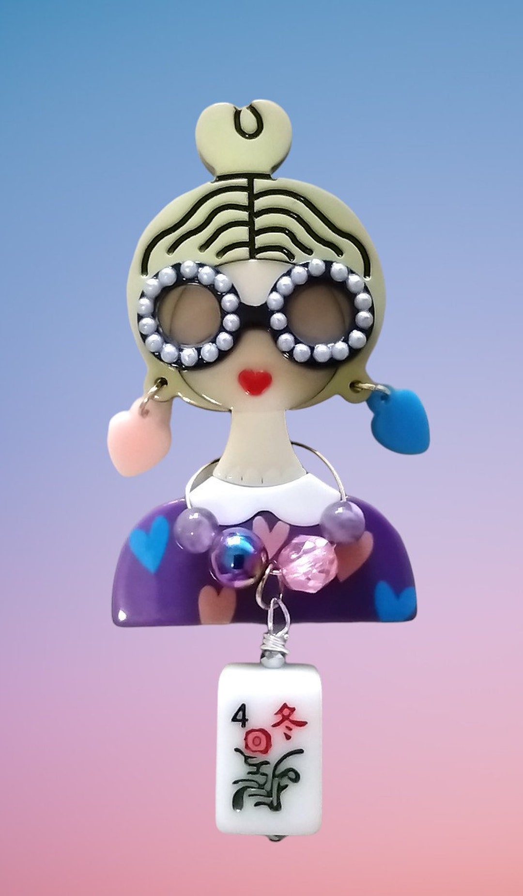 Mahjongg Lady Pin Wearing Mahj Tile Necklace - Etsy