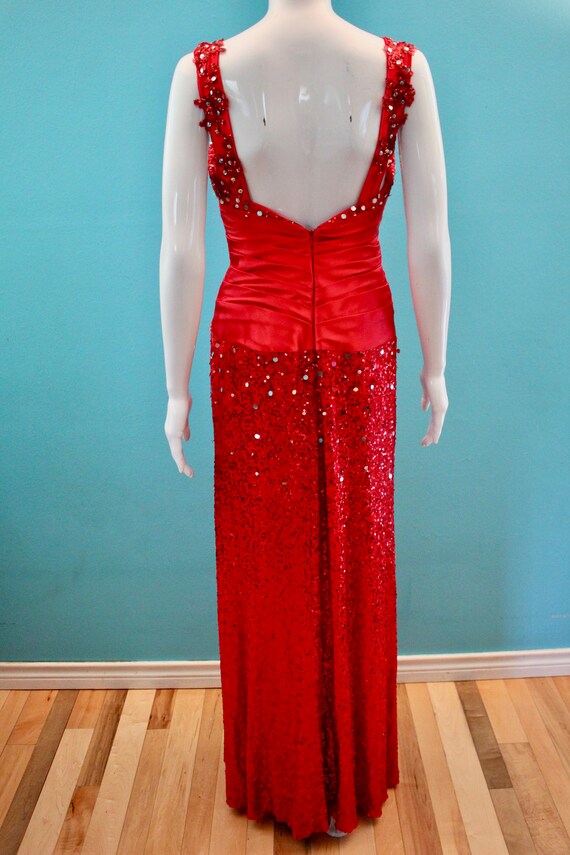 90's Party Dress Cherry Red 90's Sequined Gown 90's P… - Gem