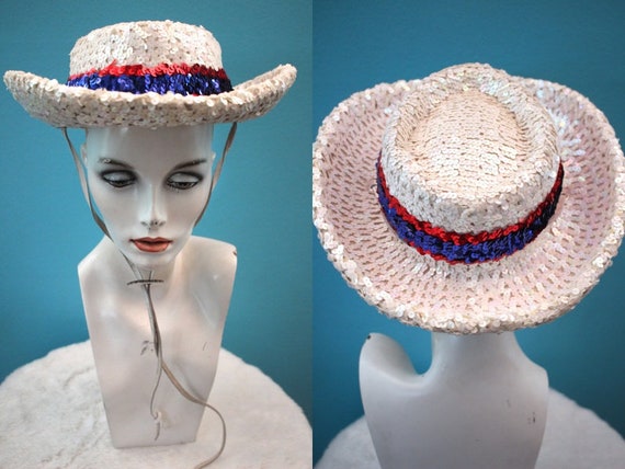 Costume Hat 70's Western Style Sequined College Dance… - Gem