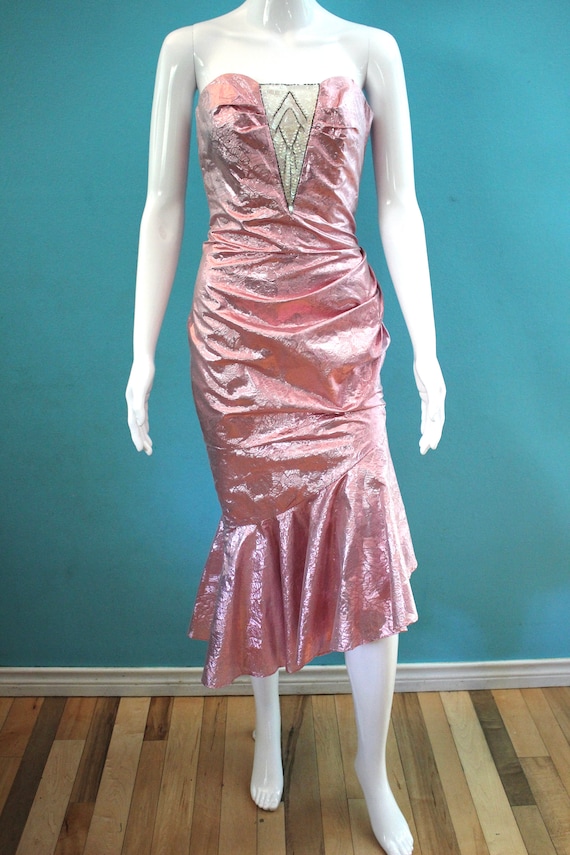 80'S Prom Dress 1980's Pink Lame Mermaid Style Party … - Gem