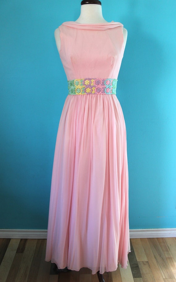 60's Prom Dress 60's Pink Chiffon Prom Dress With … - Gem