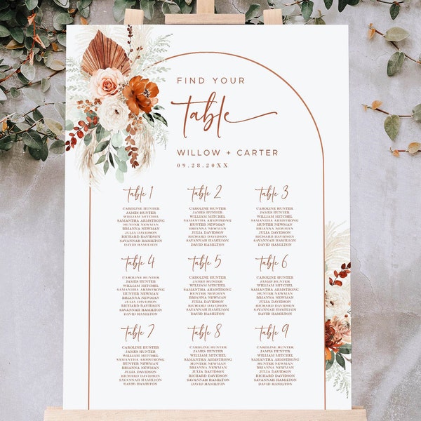 Alphabetical Seating Chart Sign Template, Wedding Alphabetical Seating ...