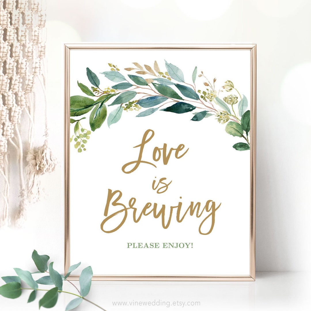 Love is Brewing Sign, Printable Bridal Shower Sign, Coffee Table Sign ...