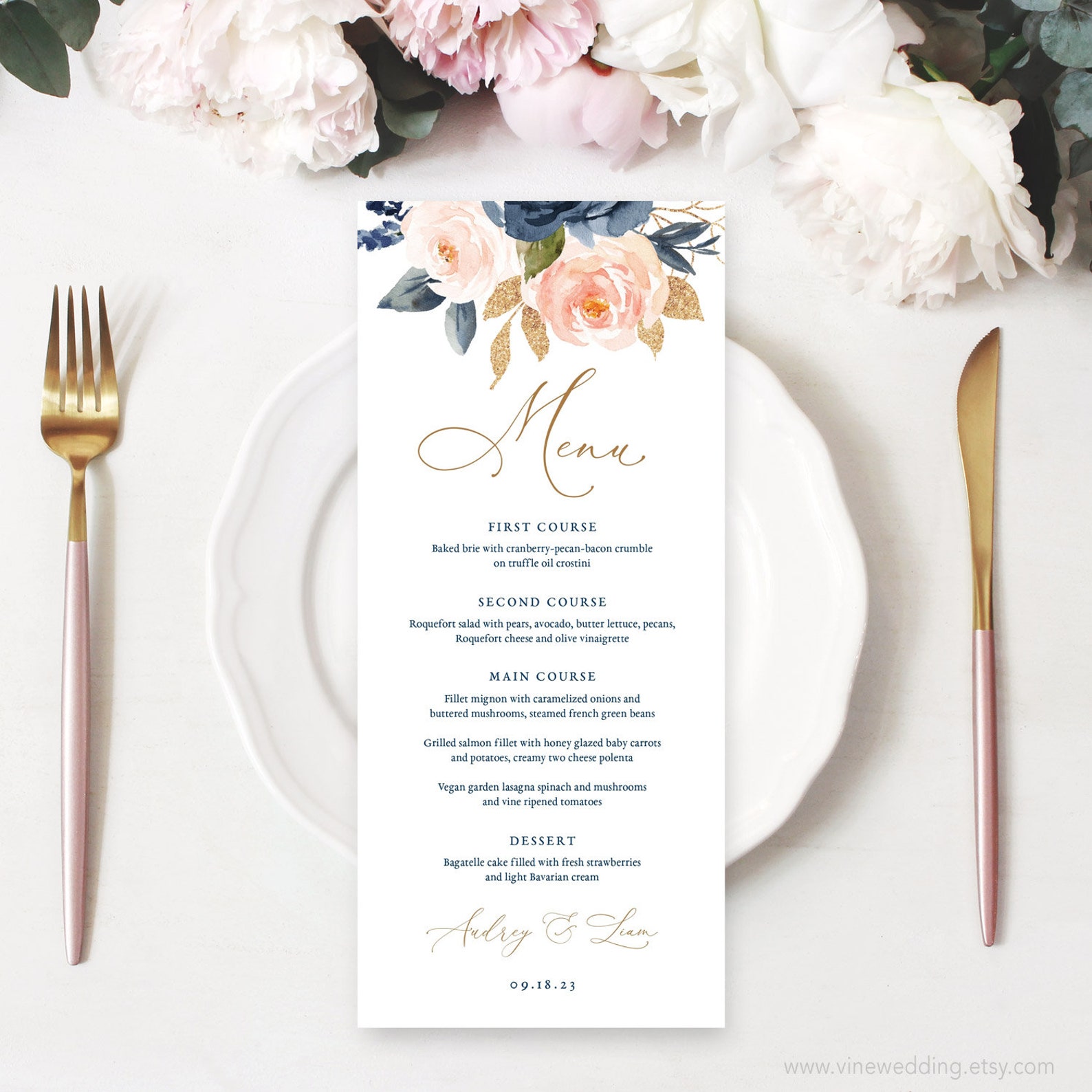 Wedding Menu Template Printable Wedding Menu 3 Sizes Etsy