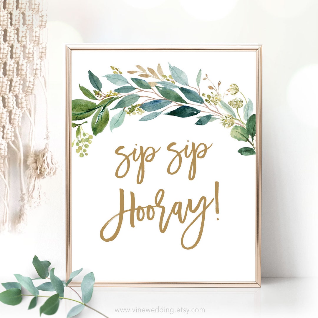 Sip Sip Hooray! Sign, Printable Bridal Shower Bubbly Bar Sign, Wedding ...