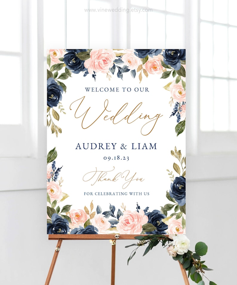 Navy and Blush Wedding Welcome Sign Editable Wedding Welcome - Etsy