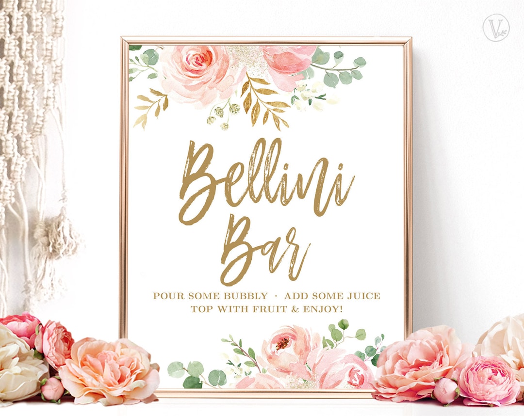 Blush Pink Floral Bellini Bar Sign, Printable Bellini Bar Sign, Bridal ...