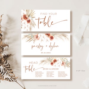 Boho Wedding Seating Chart Template, Editable Wedding Seating Cards ...