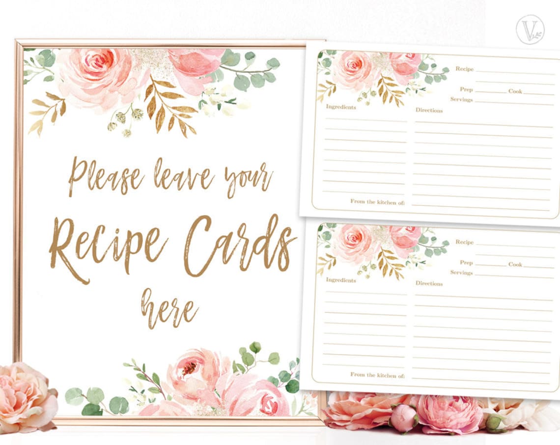 Printable Recipe Cards Sign and Recipe Cards, Bridal Shower, Please ...