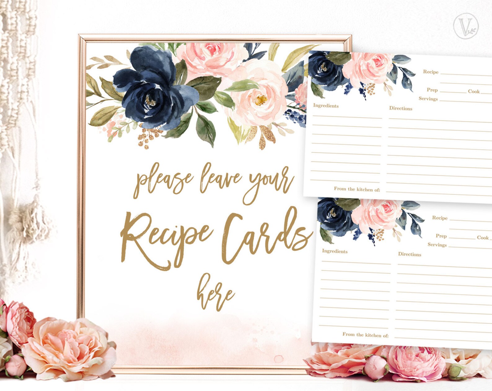 Printable Recipe Cards Sign and Recipe Cards, Bridal Shower, Please ...