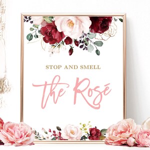 Stop and Smell the Rosé Sign, Printable Rosé Wine Bar Sign, Bridal ...