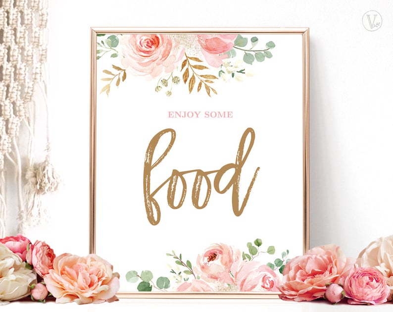Food Sign, Printable Food Sign, Bridal Shower Food Table Sign, Blush ...