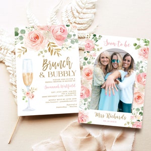Brunch & Bubbly Invitation Template, Editable, Printable Bridal Shower ...
