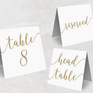 Gold Wedding Table Number Template, Printable Tent Style Table Numbers ...