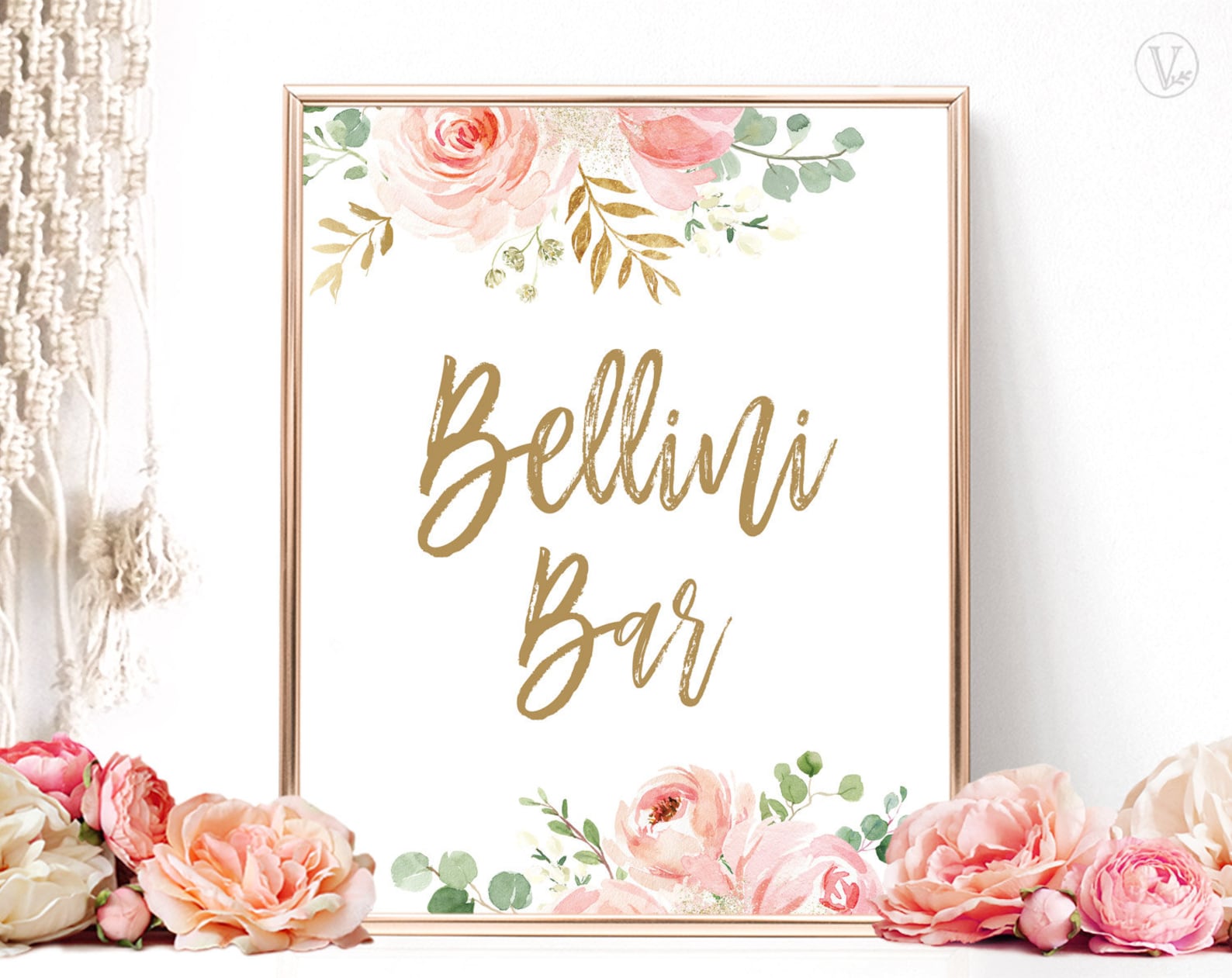 Blush Pink Floral Bellini Bar Sign, Printable Bellini Bar Sign, Bridal ...