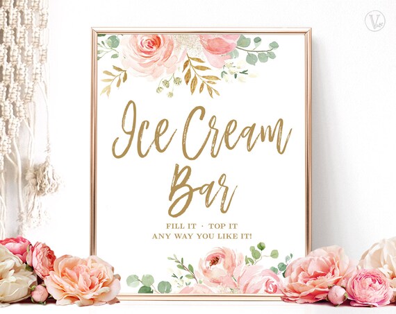 Blush Pink Floral Ice Cream Bar Sign Printable Ice Cream Bar - Etsy