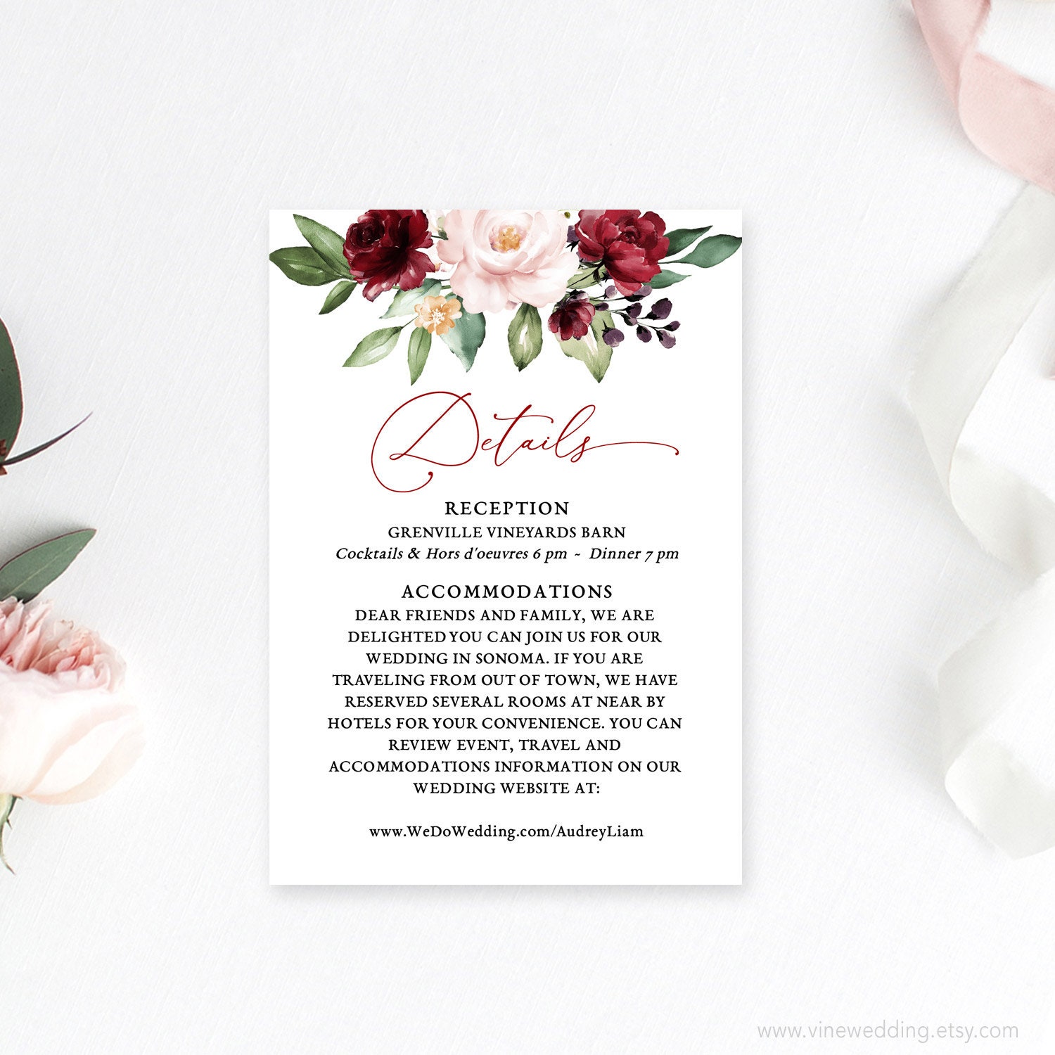 Wedding Details Card Template Printable Wedding Insert Card | Etsy