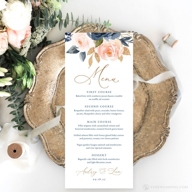 Wedding Menu Template Printable Wedding Menu 3 Sizes | Etsy