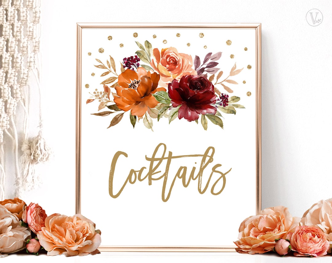 Cocktails Sign, Printable Cocktails Sign, Bridal Shower or Wedding ...