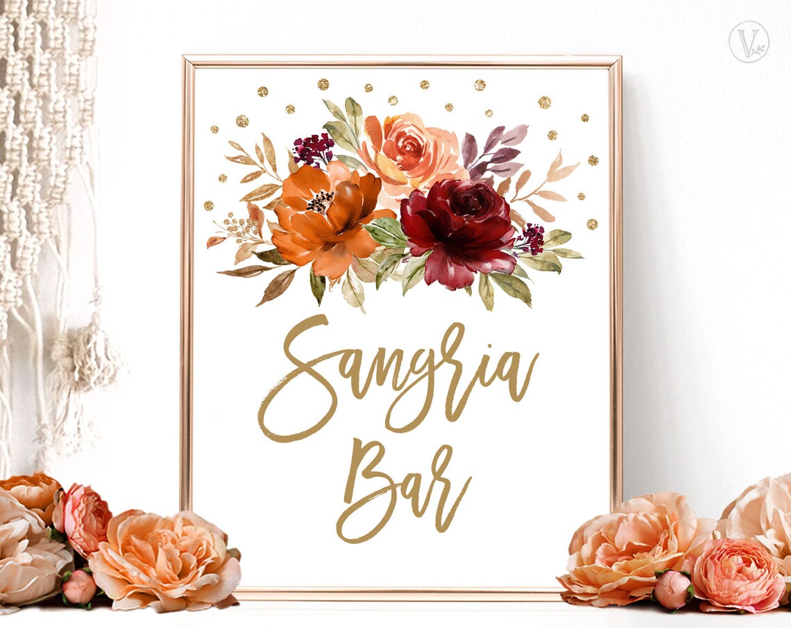 Sangria Bar Sign, Printable Bridal Shower Sign, DIY Sangria Bar Sign ...