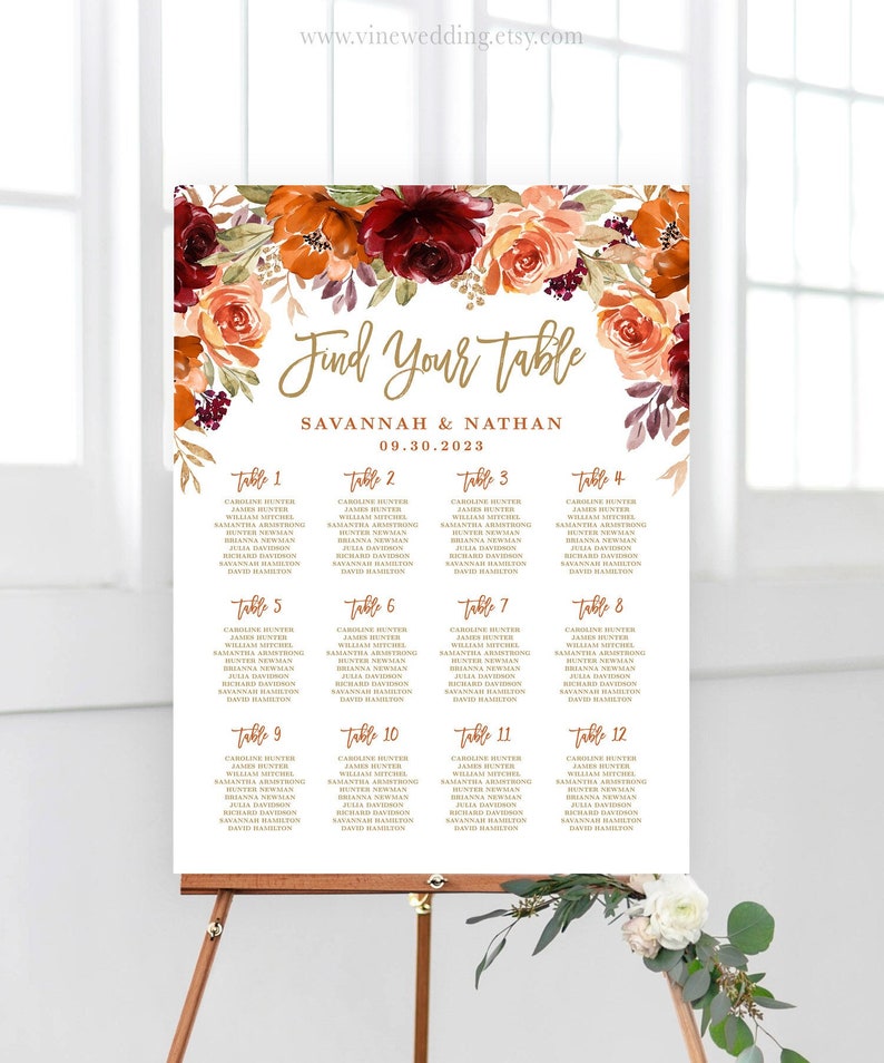 Fall Wedding Seating Chart Sign Printable Seating Chart Sign - Etsy