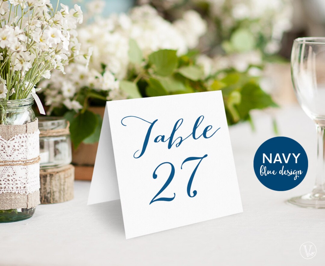 Navy Blue Printable Wedding Table Numbers 1–40 , Tent Style Table ...