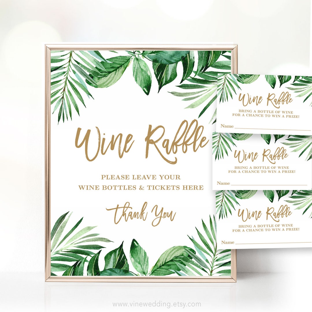 Wine Raffle Sign and Tickets, Printable Game Sign and Cards, Bridal ...