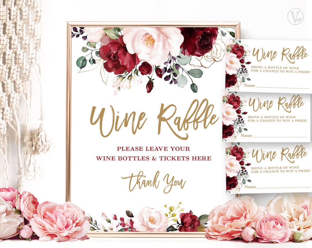 Wine Raffle Sign and Tickets, Printable Game Sign and Cards, Bridal ...