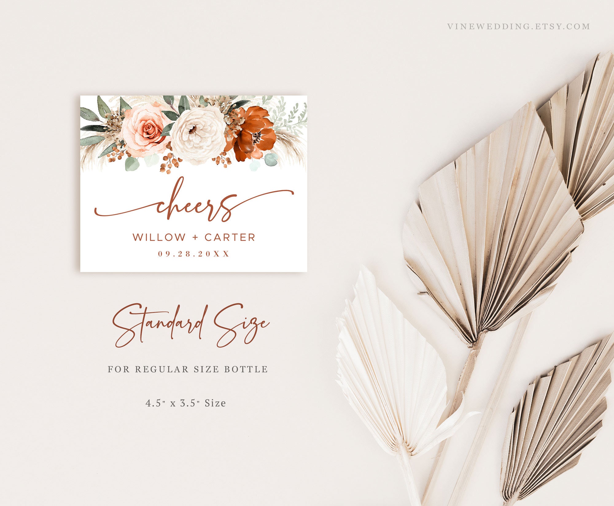 Regular Size Champagne Bottle Labels, Boho Floral Printable Champagne ...