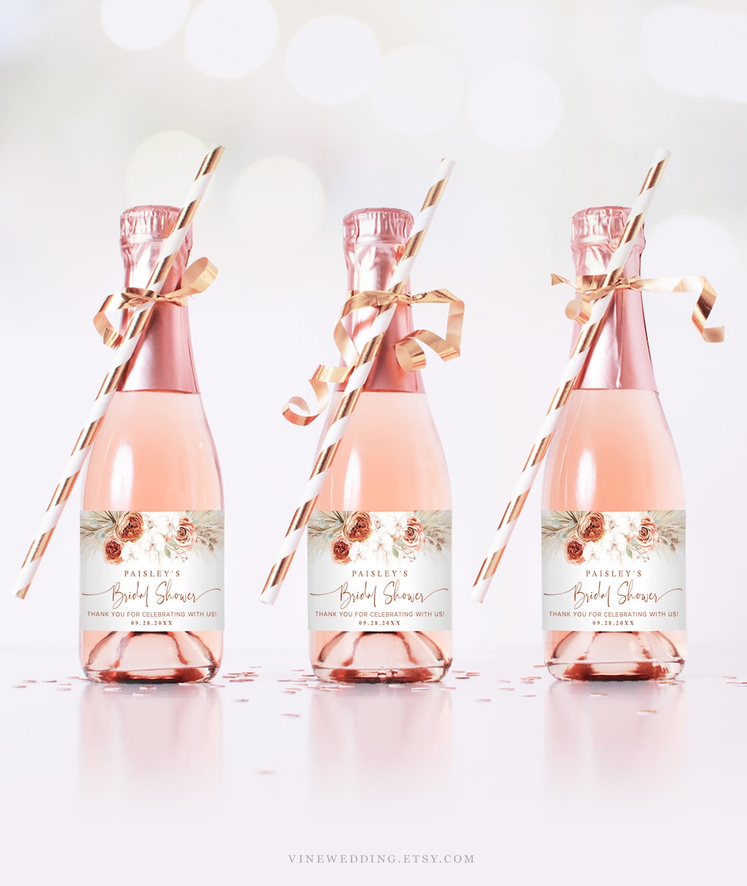 Mini Champagne Bottle Labels, Printable Mini Champagne Labels, Editable ...