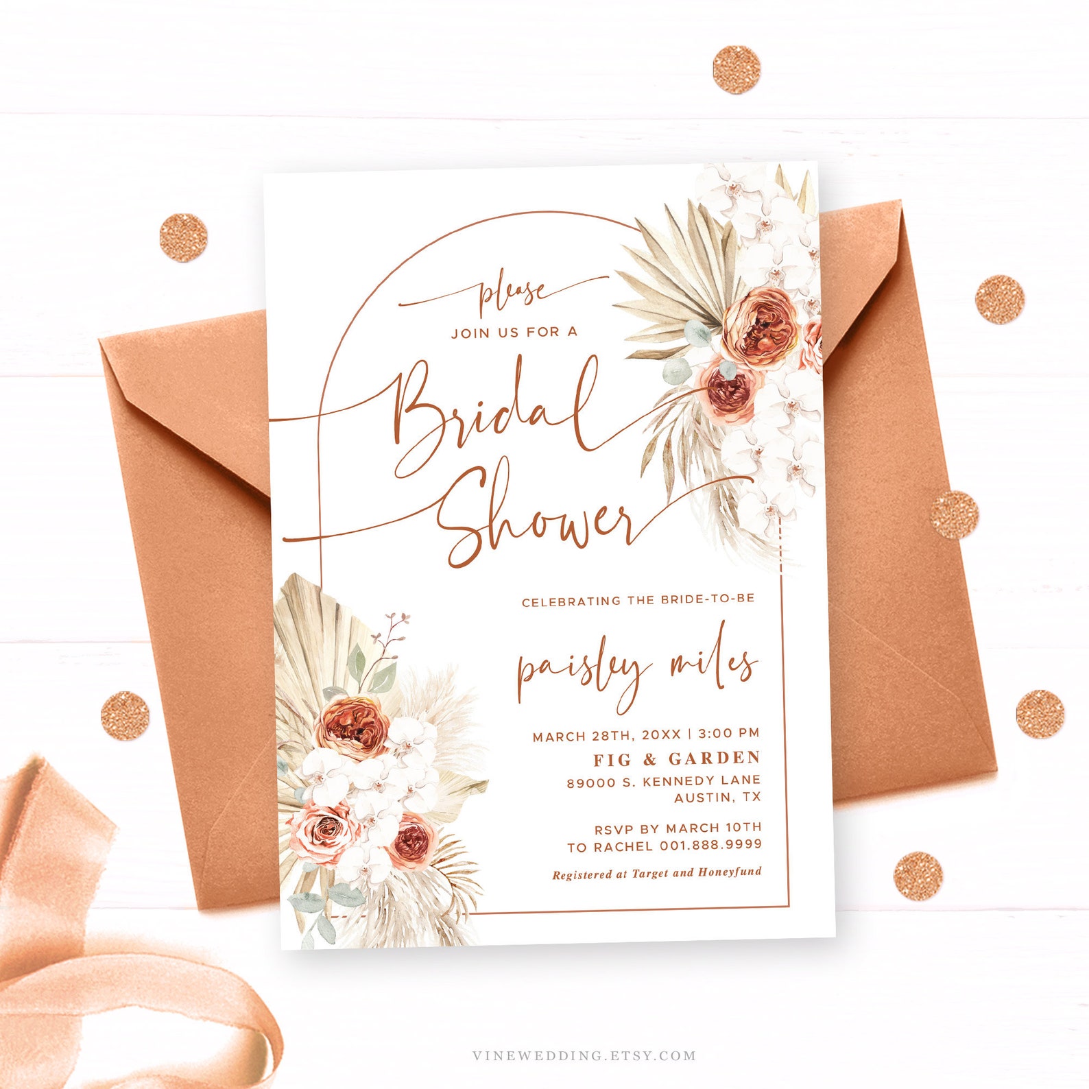 Boho Bridal Shower Invitation Template, Bridal Shower Invitation ...