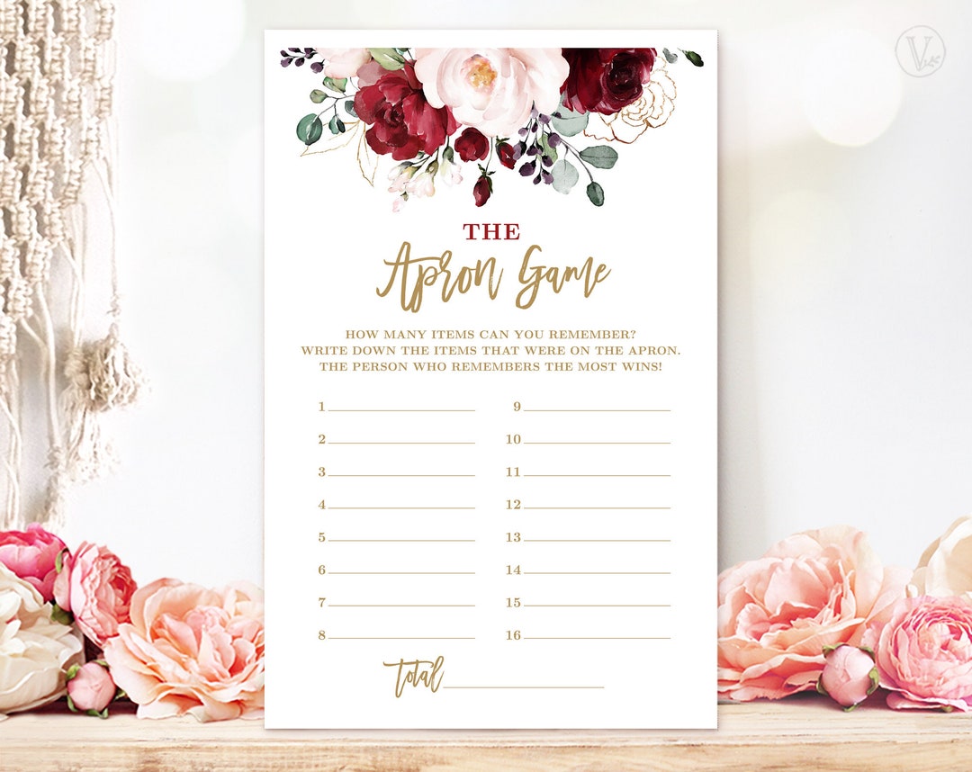 The Apron Game, Bridal Shower Game, the Apron Game Printable, Burgundy ...