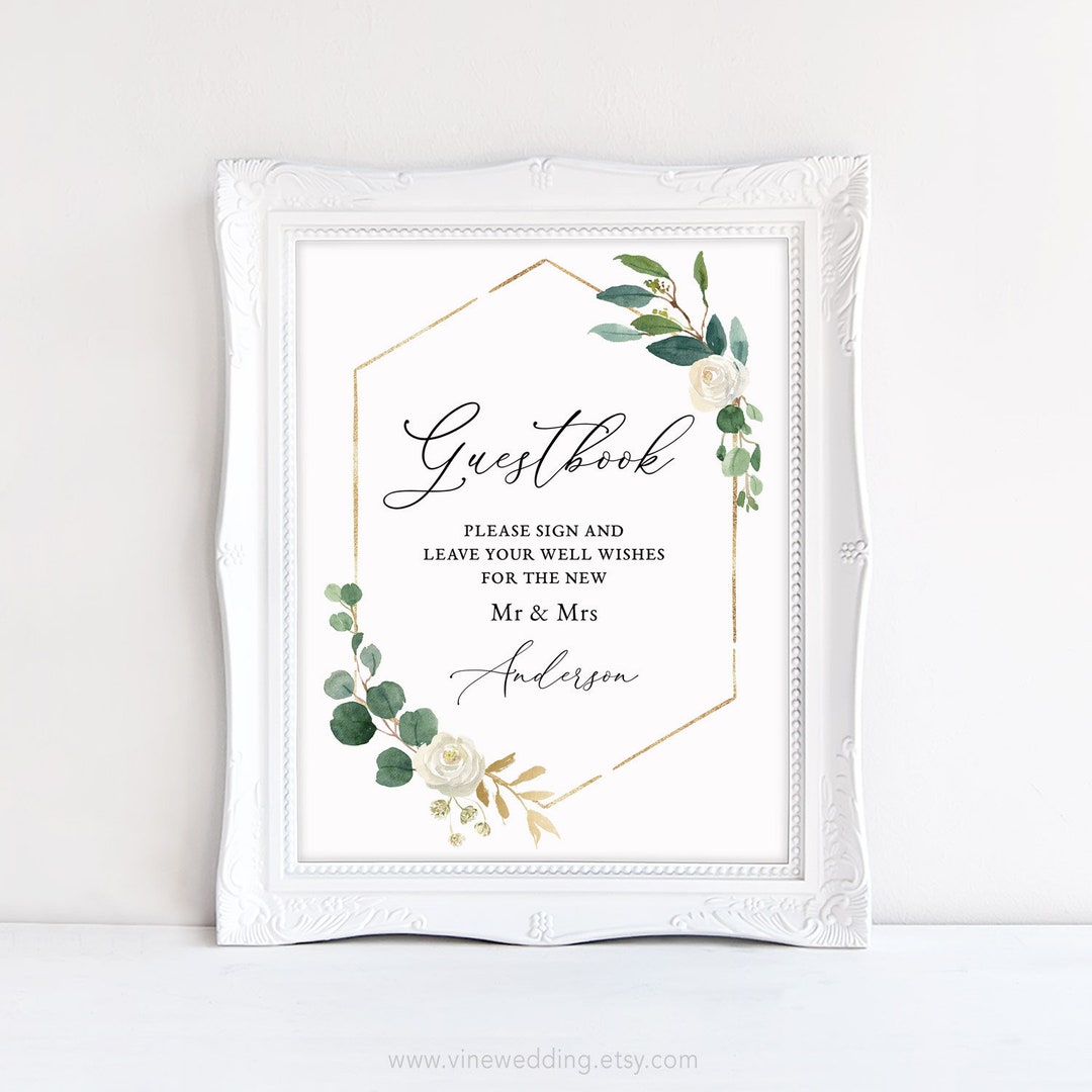 Wedding Guestbook Sign, Printable Guest Book Sign Template, Greenery ...