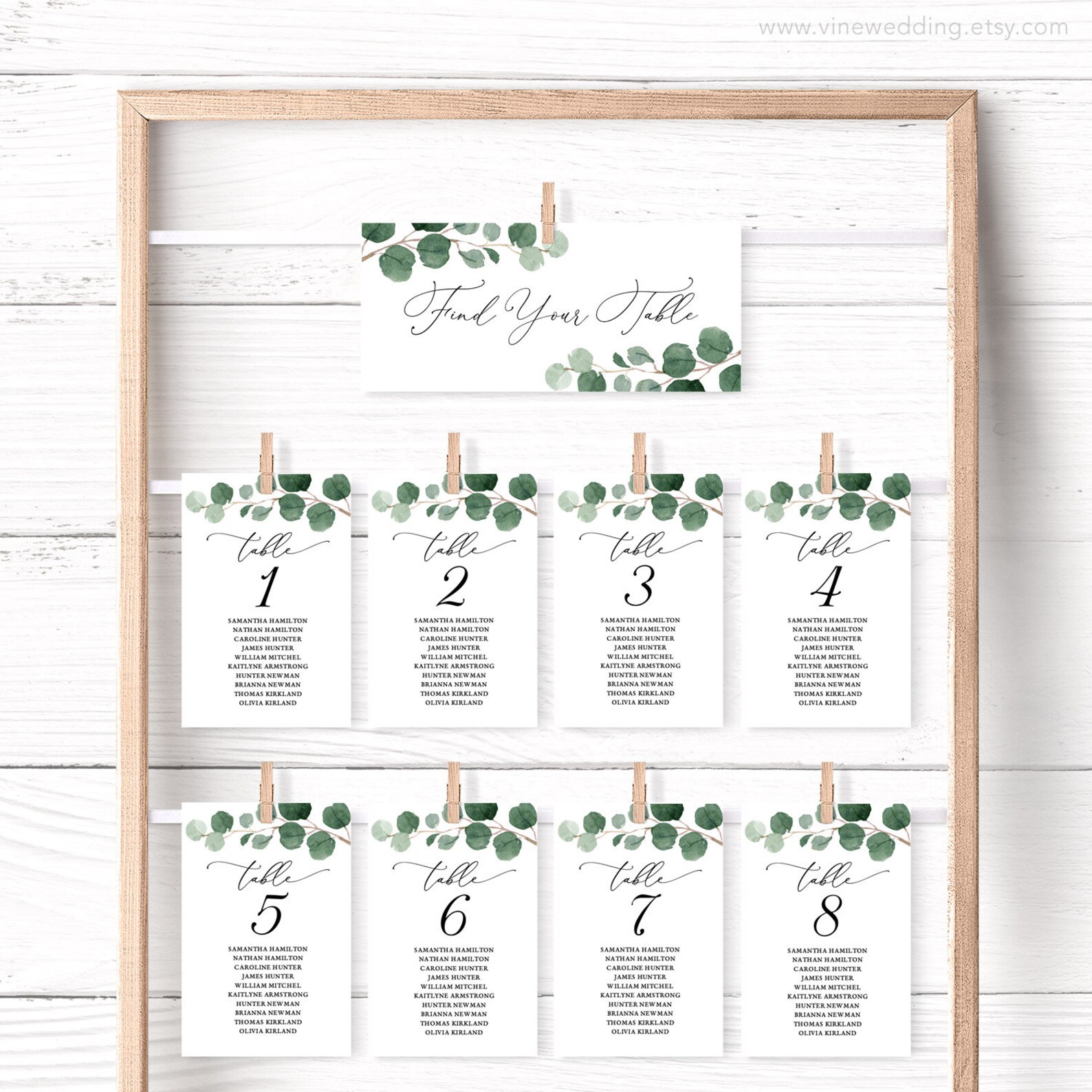 Greenery Seating Chart Cards Printable Wedding Seating Chart | Etsy