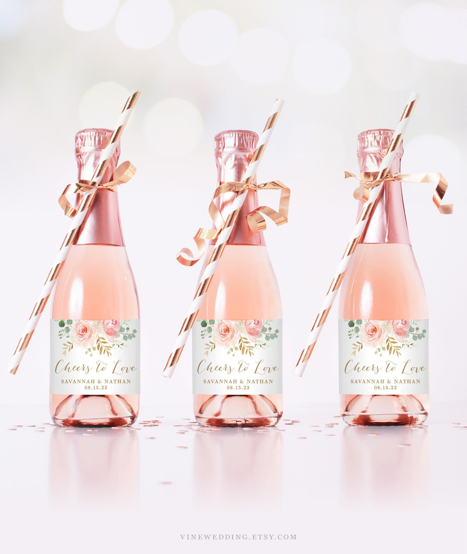 Mini Wedding Champagne Bottle Labels, Printable Champagne Favor Label ...