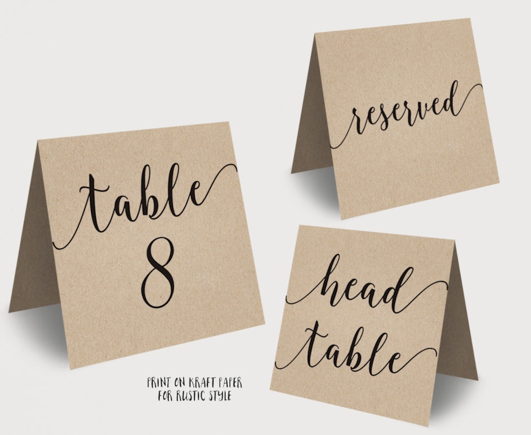 Wedding Table Numbers, Printable Tent Style Table Numbers, Kraft ...