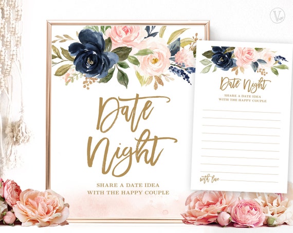 Date Night Ideas Sign and Cards Bridal Shower Bridal Shower | Etsy