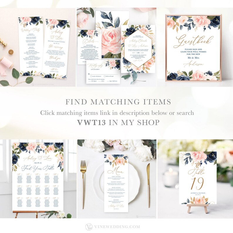 Navy and Blush Save the Date Card Editable Save the Date - Etsy