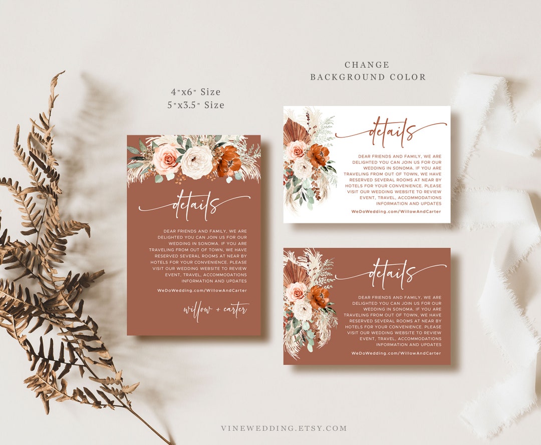 Editable Details Card Template, 5x3.5 and 4x6 Inch, Printable, Boho ...