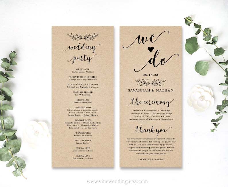 Editable Wedding Programs Printable Wedding Program Template - Etsy