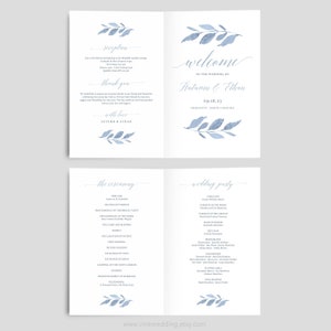Dusty Blue Wedding Program, Printable Bifold Wedding Programs Template ...