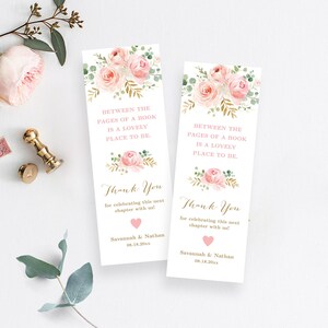 Editable Wedding Bookmark Favors, Blush Pink Floral DIY Bookmark Favor ...