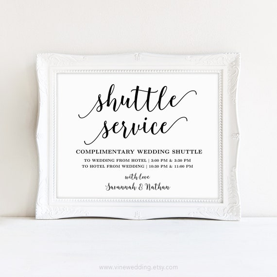 Wedding Shuttle Service Sign Printable Complimentary Shuttle | Etsy