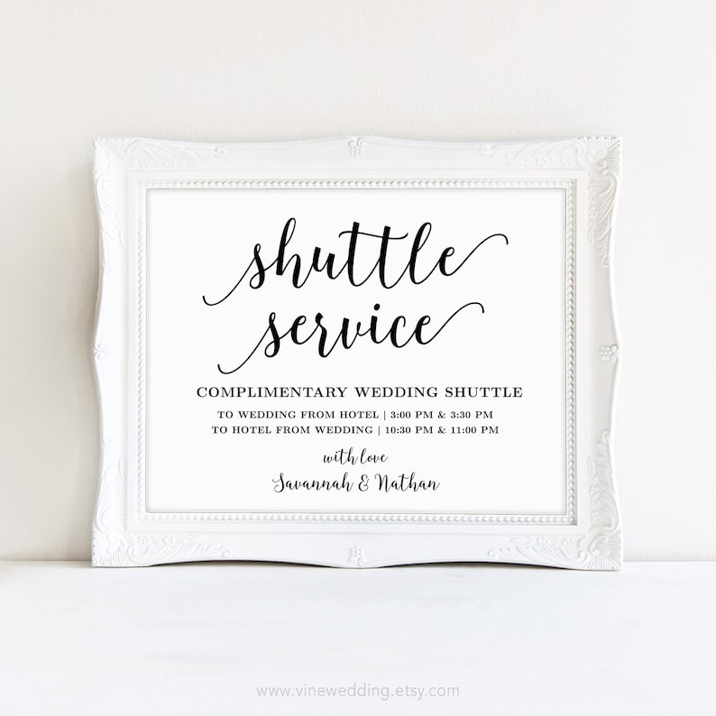 Wedding Shuttle Service Sign Printable Complimentary Shuttle - Etsy