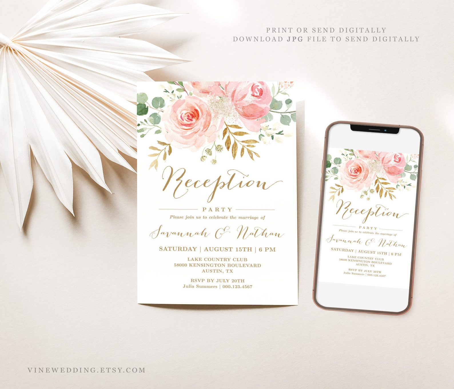 Wedding Reception Party Invitation Printable Reception Party - Etsy
