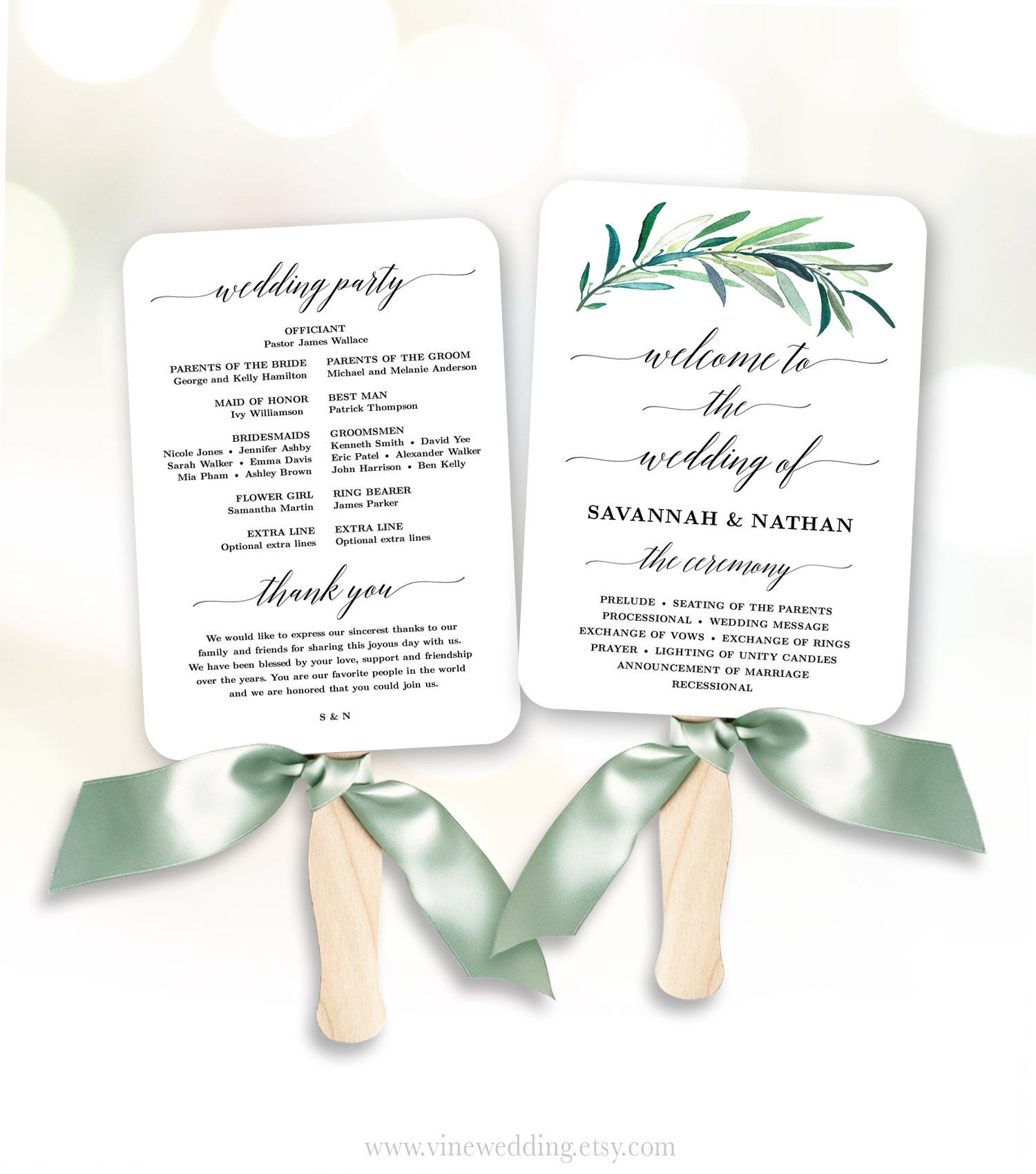 Greenery Wedding Fan Program Printable Wedding Fan Program | Etsy