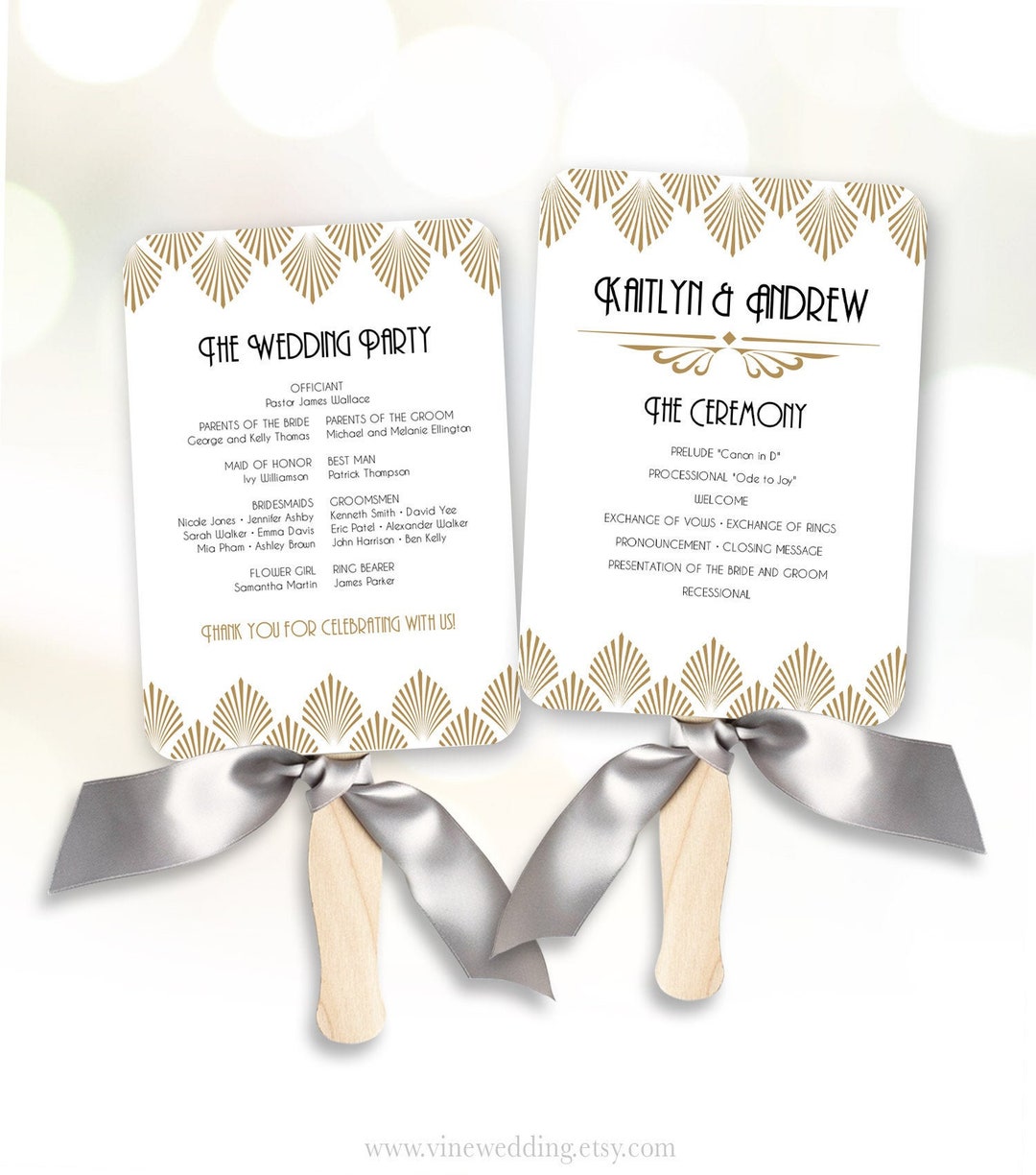 Art Deco Wedding Fan Program Template, Printable Wedding Fan Program ...
