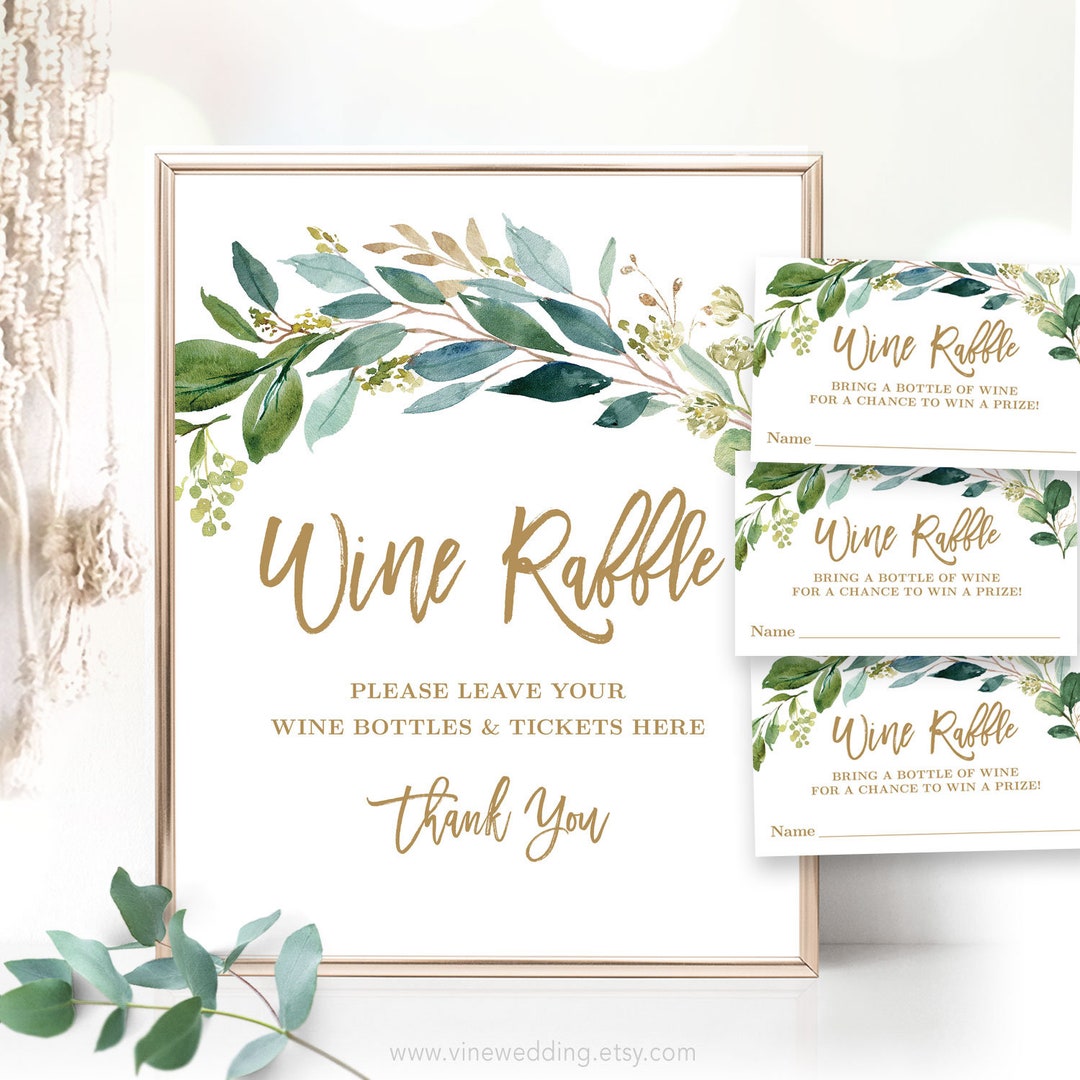 Wine Raffle Sign and Tickets, Printable Game Sign and Answer Cards ...