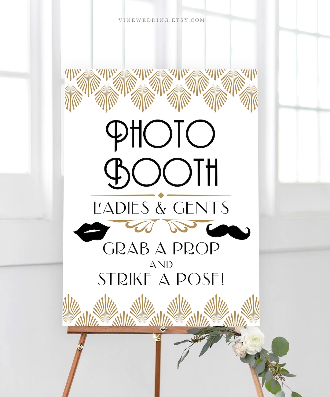 Gatsby Art Deco Wedding Photo Booth Sign, Editable Photo Booth Sign ...