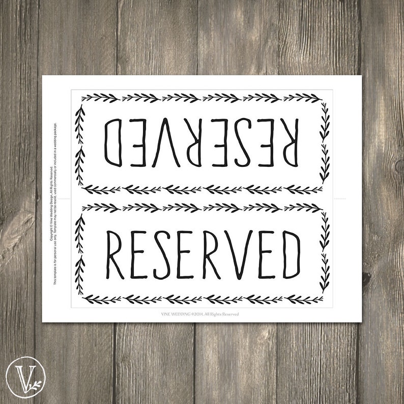 Reserved Table Signs Printable